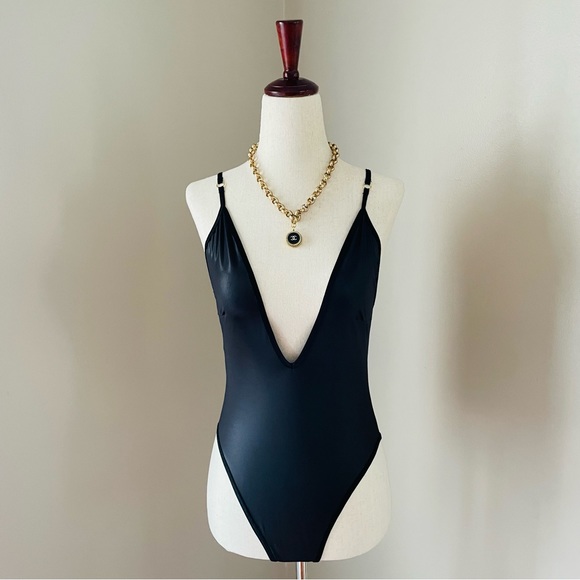 Tops | Mapale Black Sleek Plunging Matte Wet Look Mesh Bodysuit ...